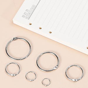 OWLKELA Binder Rings 50 Pcs, Assorted Sizes, Nickel Plated, Loose Leaf Binder Ring, Rings for Flash Cards, Index Card Rings, Book Rings, Ring Hooks, Paper Rings for School, Home or Office