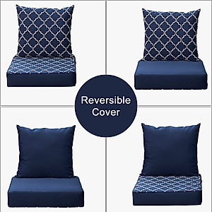 Nigoone Outdoor Cushions Set for Patio Furniture, 24×24 Deep Seat and Back Cushions, Replacement Patio Chair Cushions with All Weather Removable Cover, 2-Piece,Navy Blue