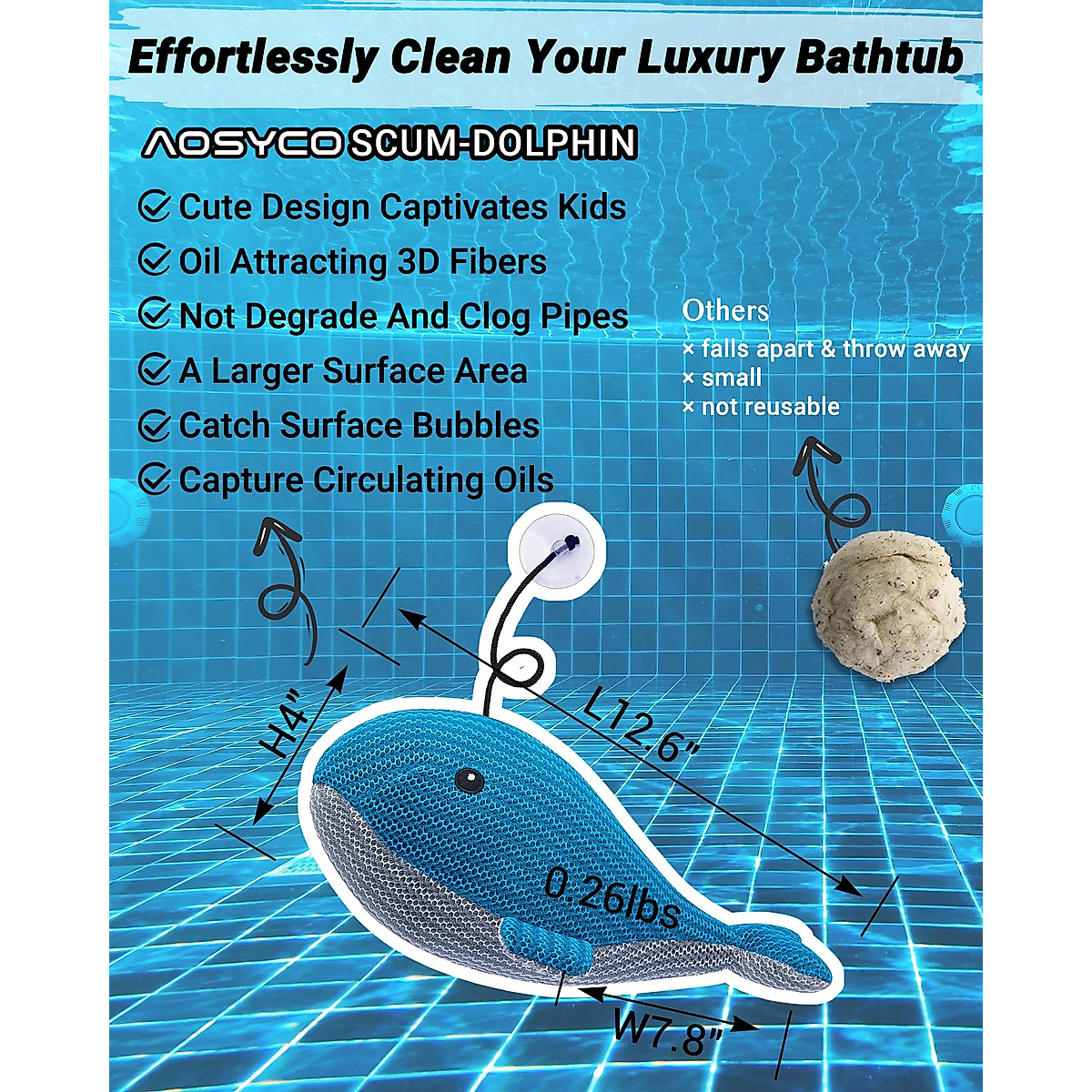 AOSYCO Scum Absorber for Spa Hot Tub, Whale Scum Defoamer Hot Tubs Skimmer, Anting Foam Absorbing Sponges Accessories, Upgraded of Scum Bug Scumbug Scum Rays, Soak Up Oils Reusable Cleaner, 2Pack Kit