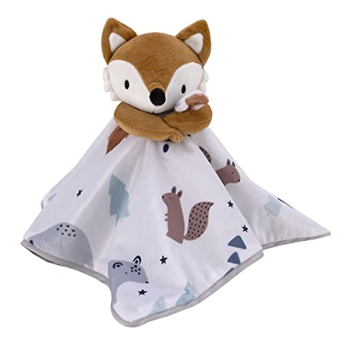 NoJo Fox and Friends White, Brown, and Gray Super Soft Winter Sherpa Baby Blanket and Security Blanket Set