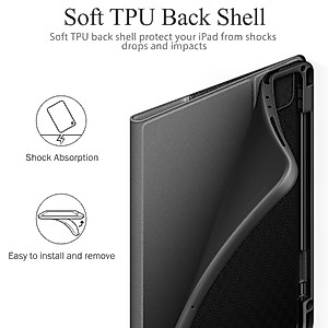 KingBlanc Case for iPad Pro 11 inch 4th/3rd/2nd/1st Generation (2022/2021/2020/2018) with Pencil Holder, PU Leather Protective Stand Folio, Auto Sleep/Wake, Multi-Angles for Viewing/Typing, Black