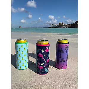 Tropical Drinkware -1 Slim Can Coozie - Insulated Slim Can Cooler for Tall Skinny Beer Cans - 12oz Truly Hard Seltzer Coozie Insulator - Metal White Claw Can Coozie