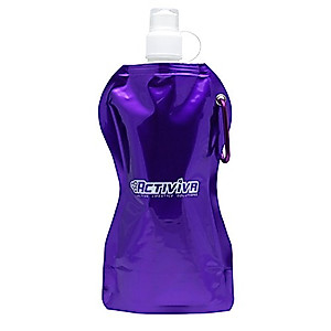 Activiva USA Merchant | Collapsible Reusable Water Bottle with Carabiner Clip Light Weight Leak Proof Foldable Drinking Water Bottle Non Toxic BPA Free - 16.9 oz 4 Pack (Pink, Purple, Red, Clear)