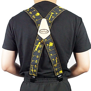 MELOTOUGH Tool Belt Suspenders Work Suspenders 2" Wide Adjustable and Elastic Braces X Shape with Very Strong Clips - Heavy Duty tape measure suspenders for men (Black Tape)