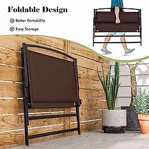 Tangkula Folding Outdoor Garden Bench, 2-Person Patio Bench with Backrest and Armrests, Outdoor Portable Folding Loveseat for Front Porch, Backyard (Brown)