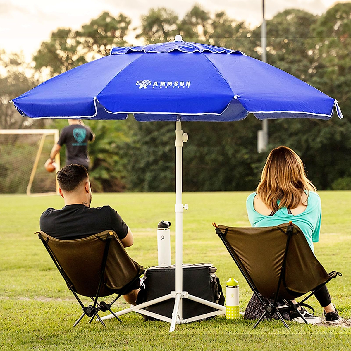 AMMSUN Portable Umbrella with Stand, 6.5ft Sun Shade Umbrella with Stand, Premium Lightweight Standing Umbrella for Sporting Games, Instant Sun Protection Patio Umbrella, Easy to Carry, Blue