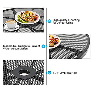 AECOJOY Metal Patio Table with Umbrella Hole, Outdoor Dining Table Steel Round Outside Table, Weather-Resistant Table 37 Inch for Lawn Backyard Garden Porch Bistro Dark Grey