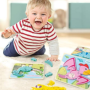 WedFeir Todder Puzzles Set of 6, Dinosaur Wooden Puzzle for Toddler Kids 3+ Year Old, Educational Toys for Preschool Kindergarten Boys and Girls.
