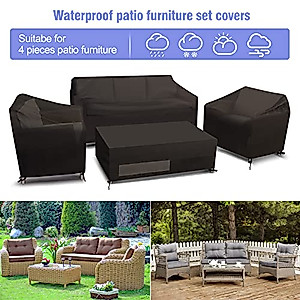 Outrora Patio Furniture Set Cover, 4 Piece Outdoor Furniture Covers Waterproof, All Weather Protection 600D Heavy Duty Patio Sofa Covers