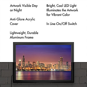 Trademark Fine Art Mike Jones Photo 'Chicago Dusk full skyline' - Backlit LED Lightbox with Metal Frame - Ready to Hang with Anti-Glare Acrylic Cover