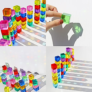Candywood Rainbow Acrylic Gem Cubes Blocks Children Educational Sensory Training Crystal Toys Baby Learn Color Light Shadow Stacking Toys (10-Pcs)