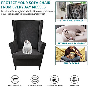 CRFATOP Jacquard Wingback Chair Slipcovers 2 Piece Stretch Leaf Wingback Chair Cover Polyester Fabric Wing Armchair Covers with Elastic Bottom for Living Room Bedroom Wingback Chair,A08