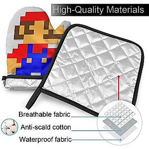 HENGE Pixel Mario Oven Mitts and Pot Holders Sets of 2,Resistant Hot Pads,Flexible Cooking Oven Gloves for Microwave BBQ Cooking Baking Grilling