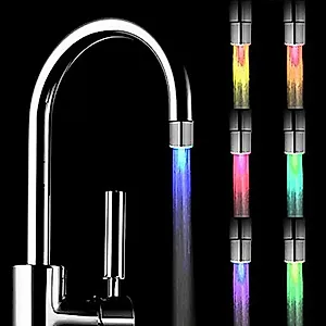 GserGdK Romantic 7 Color Change LED Water Faucet Light Shower Glow Head for Bath Kitchen Home Bathroom, Temperature Sensor Kitchen Light Water Tap Faucet Shower Head Water Bath Home