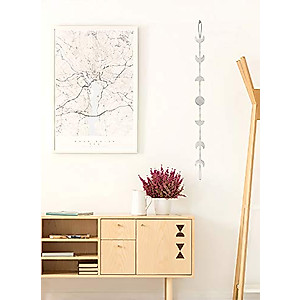 OCIOLI Moon Phase Wall Hanging Moon Decor Wall Decorations with Metal Chains for Office Nursery Bedroom Window Decorative Wall Art Ornaments (Silver)