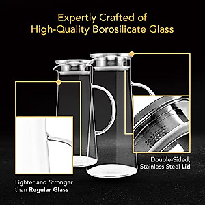 Richro Glass Pitcher With Lid and Spout Set of 2 - Heat Resistant Glass Carafe Pitcher With Stainless Steel Lid 50 oz Good For Coffee Juice Beverage Pitcher For Juice and Iced Tea Pitcher Water Carafe