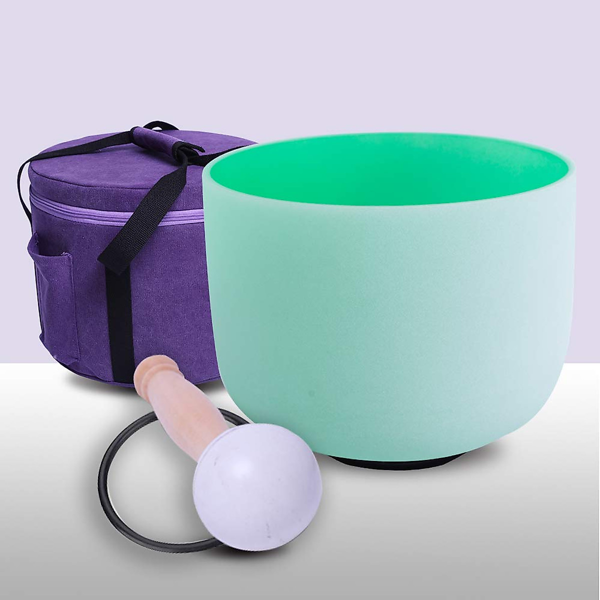 ENERGYSOUND 432Hz Perfect Pitch F Note Heart Chakra Green Color Frosted Quartz Crystal Singing Bowl 8 inch+ carrier bag mallet and o-ring included