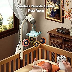 TUMAMA Baby Crib Mobile,3 in 1 Crib Toys with Remote Control,Projection Night Light, Music and White Noise, Mute Spin Motor Nursery Sensory Toys for Infant 0 3 6 9 Month Newborn Xmas Gift