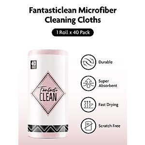Fantasticlean Microfiber Cloths in a Roll, Reusable Washable Tear Away Cleaning Rag Towels, for Car, House, Garage or Kitchen, 12" x 12", 40 Pack (Pink)