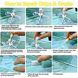 Windshield Repair Kit, Automotive Windshield Chip Repair Kit, Efficient Glass Crack Repair Kit with 4 Bottles Fluid of Resin, Auto Glass Repair Kit for Chips,Cracks,Star-Shaped Crack