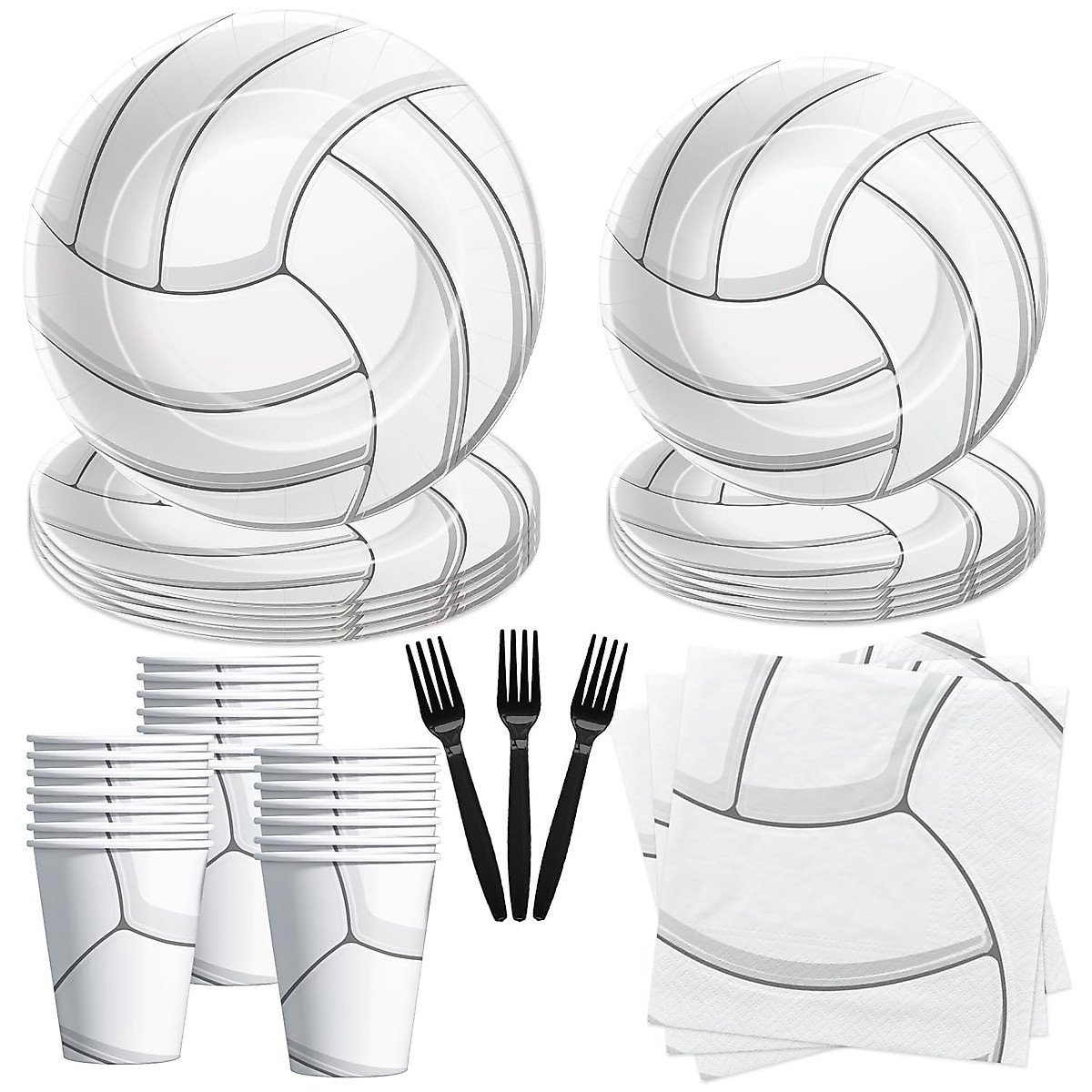 Xenorik Volleyball Party Decorations Tableware - Volleyball Birthday Plates And Napkins Party Supplies, Paper Plate, Cup, Napkin, Fork, Sports Volleyball Baby Shower Decorations Dinnerware | Serve 24