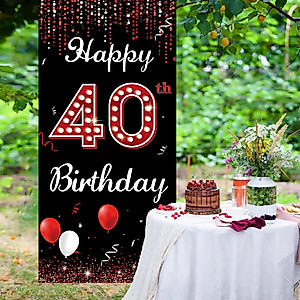 40th Birthday Door Banner Backdrop, Happy 40th Birthday Decorations for Women Red Black, 40 Years Birthday Photo Props, 40 Birthday Party Yard Sign Supplies for Outdoor Indoor Sturdy, Vicycaty