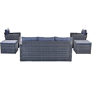 Brabrety 6-Piece All-Weather Wicker PE Rattan Patio Outdoor Dining Conversation Sectional Set with Coffee Table, Wicker Sofas, Removable Cushions for Patio, Deck, Yard, Garden. (Gray#1)
