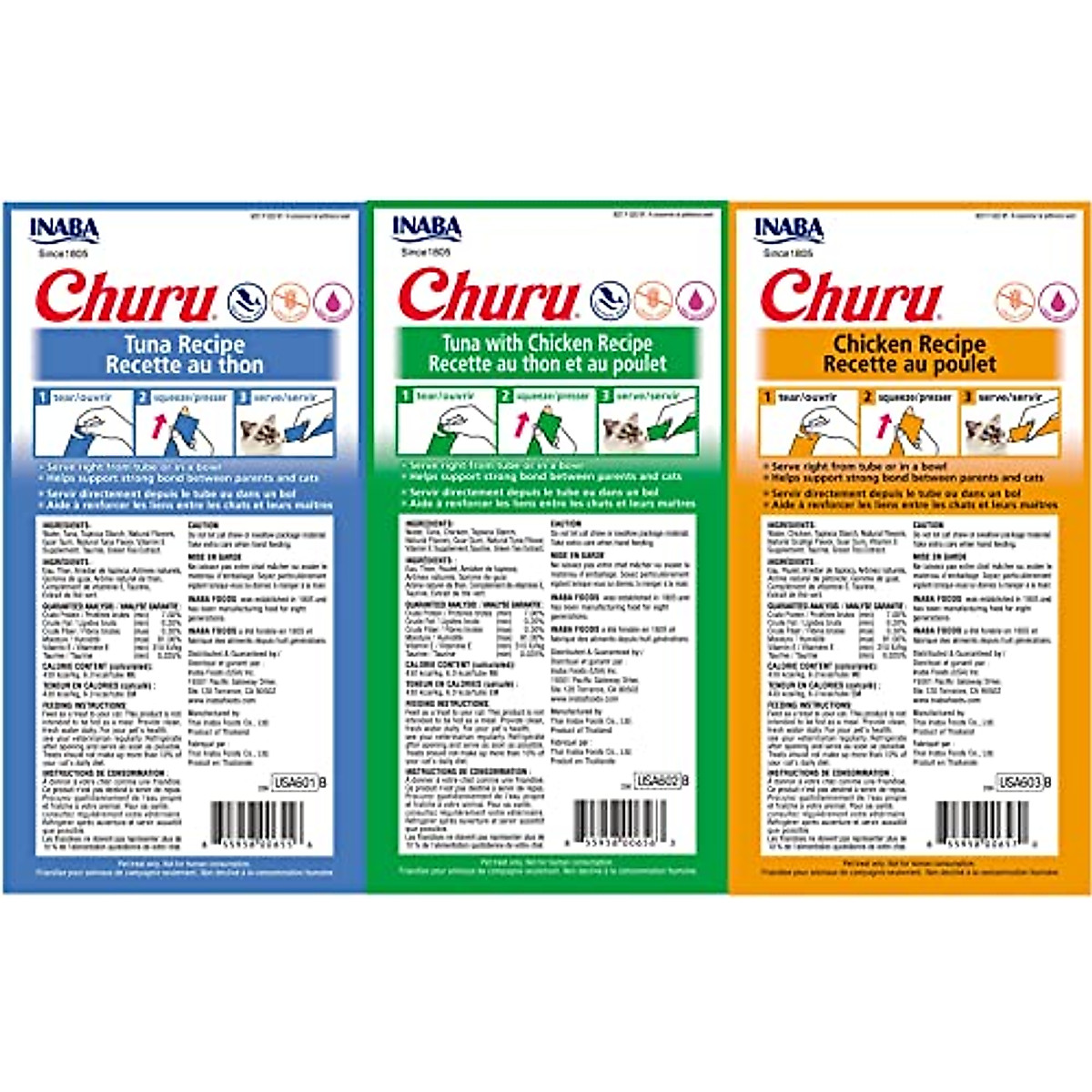INABA Churu Lickable Creamy Purée Cat Treats 3 Flavor Variety Pack of 12 Tubes