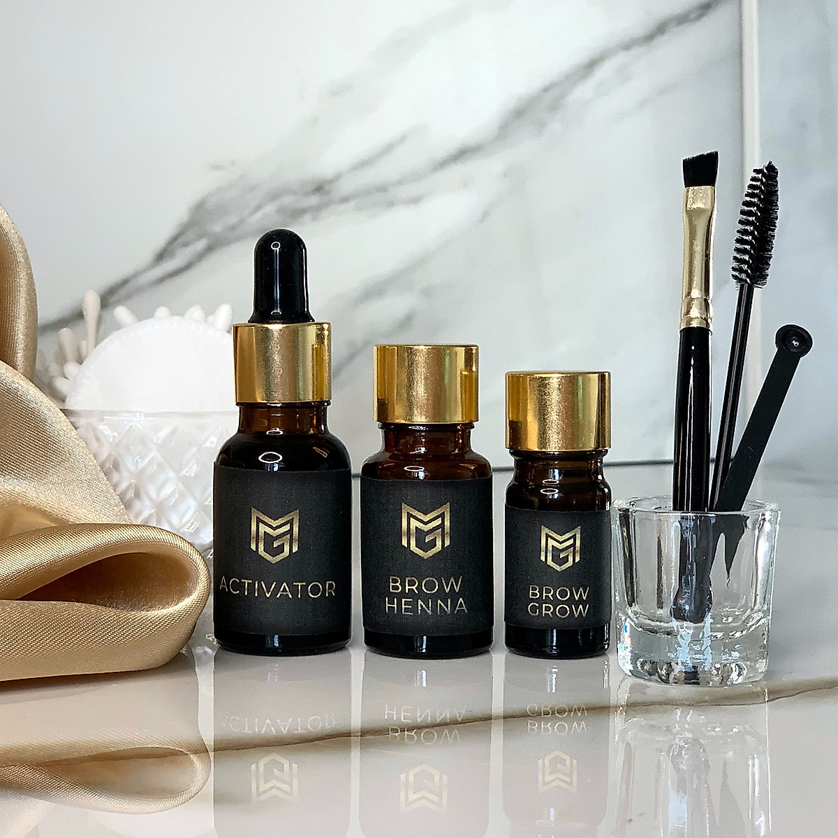 Eyebrow Henna Tint Kit Dyes Brow Hair | BONUS VIDEO TUTORIAL | Professional Salon & At Home DIY Brow Coloring kit | Vegan Cruelty Free | Complete Kit Instant Semi Permanent Coloring | MG COSMETICS