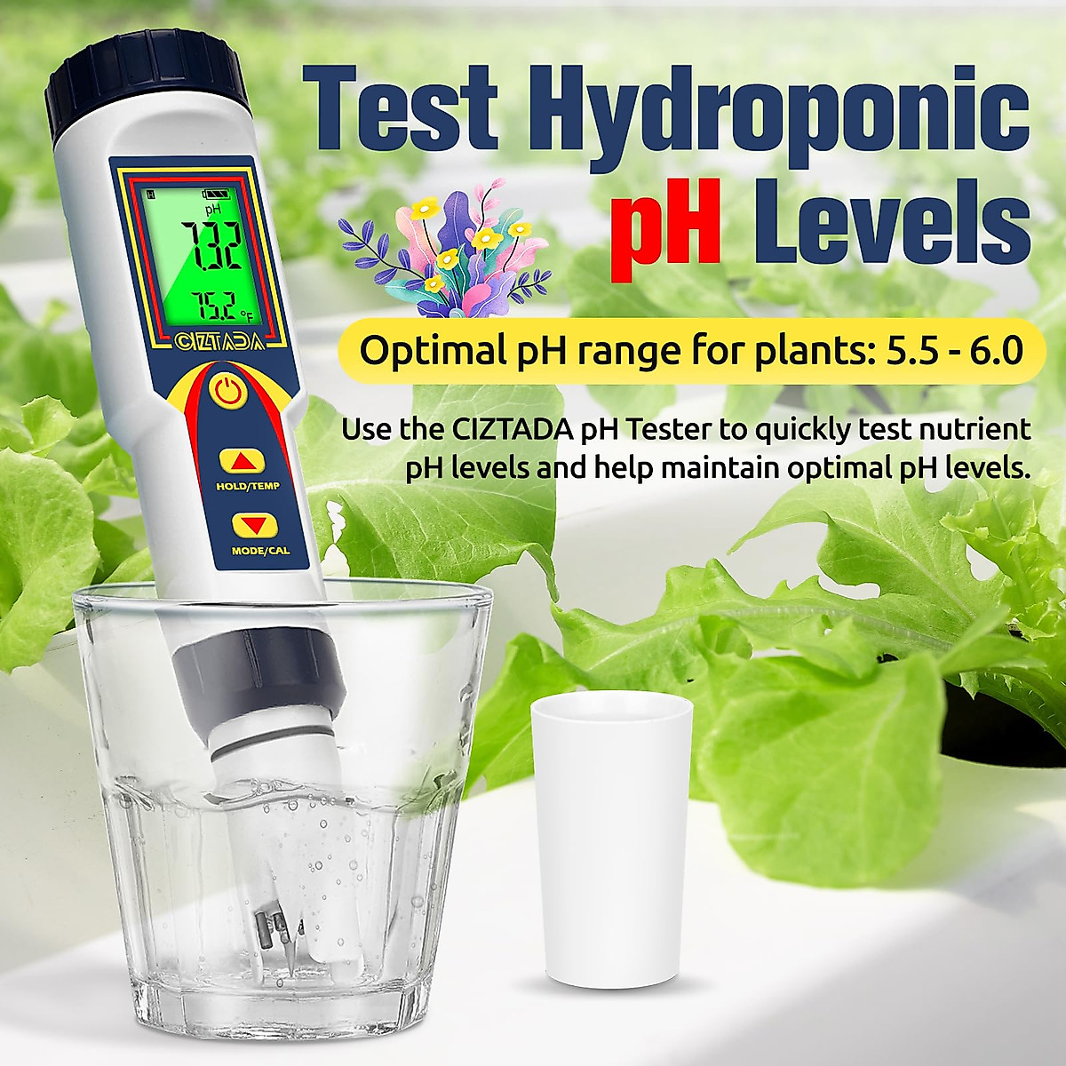 CIZTADA pH Meter for Water 4 in 1 pH EC TDS Temp Meter for Hydroponics PPM and EC Water Tester Digital pH PPM Meter for Nutrients Growing Hydroponics Gardening DWC hydroponics System