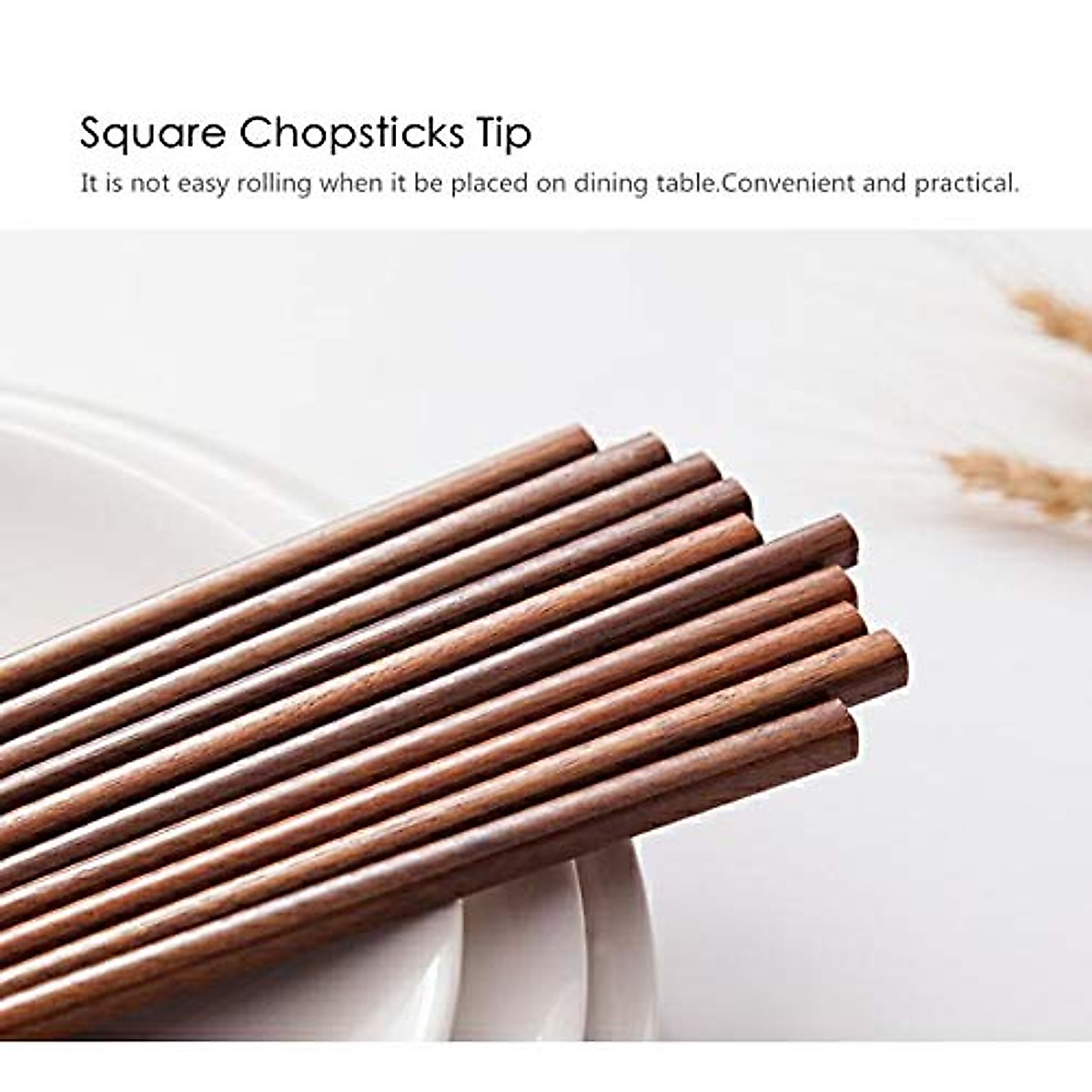 Chopsticks Reusable Chinese Wooden Chopsticks Dishwasher Safe Chopstick,Pack of 10 Natural Health for Cooking Eating,Korean & Japaness Style,9.8 inch Long,Brown
