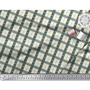 Soimoi Green Cotton Canvas Fabric Plaid Check Decor Fabric Printed Yard 56 Inch Wide