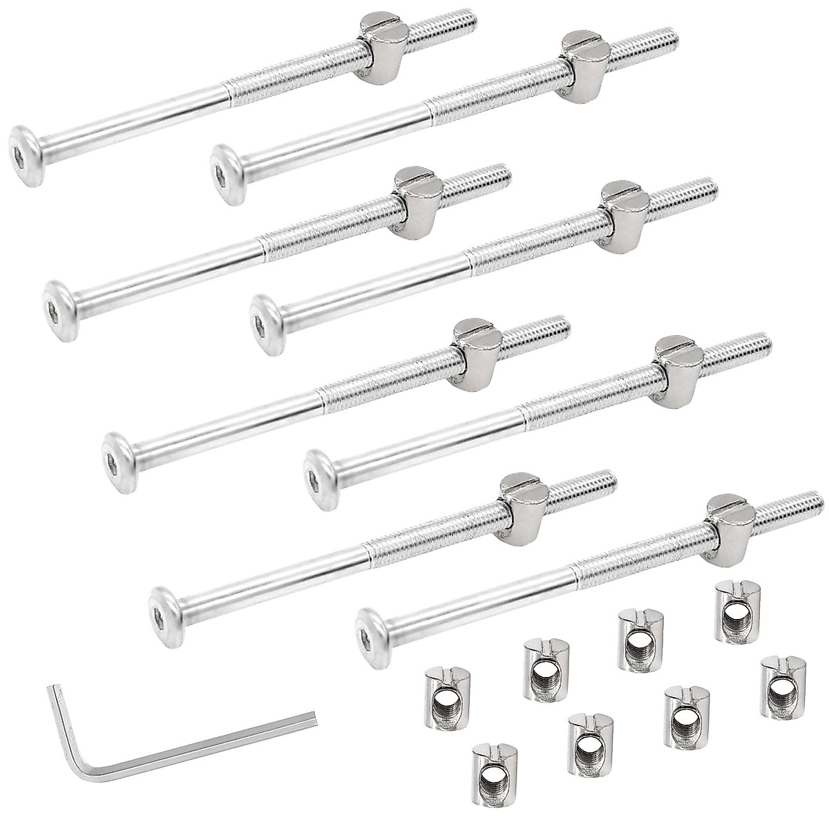Biaungdo 12 Pcs M6 x 100mm Bunk Bed Bolts, Hex Drive Socket Furniture Barrel Screws Bolt Nuts Furniture Crib Baby Bed Bolt with Wrench(White)
