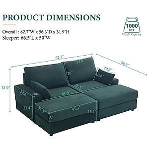 KIVENJAJA 82.7” Corduroy Sectional Couch, Double Chaise Lounge Sofa, Deep Seat Oversized Loveseat with Ottomans, Cup Holder & USB Port for Living Room Apartment Small Space, Green