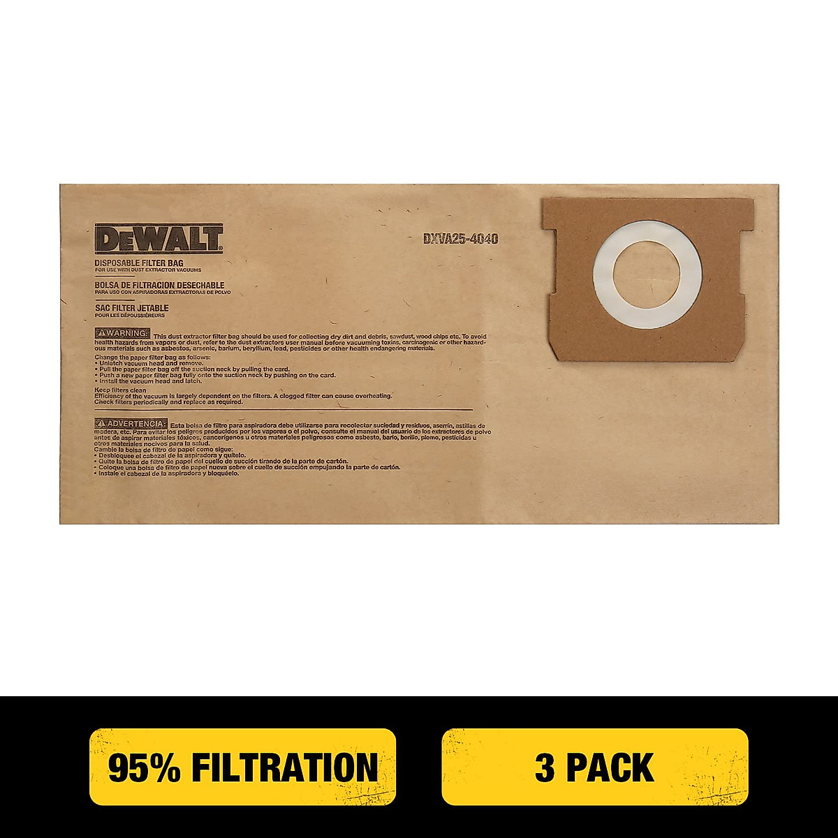 DEWALT DXVA25-4040 Dust Bag Fits for 4 Gallon Wet/Dry Vacuum Compatible with DXV04T