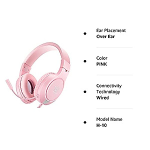 Pink Gaming Headset for Nintendo Switch, Xbox One, PS4,PS5, Bass Surround and Noise Cancelling with Flexible Mic, 3.5mm Wired Adjustable Over-Ear Headphones for Laptop PC iPad Smartphones