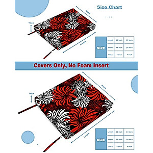 Red White Outdoor Waterproof Cushion Chair Cover Set of 2, Abstract Black Chrysanthemum Flower Patio Furniture Sofa Couch Seat Cushions Protector Slipcover with Ties, 20''x18''x4''