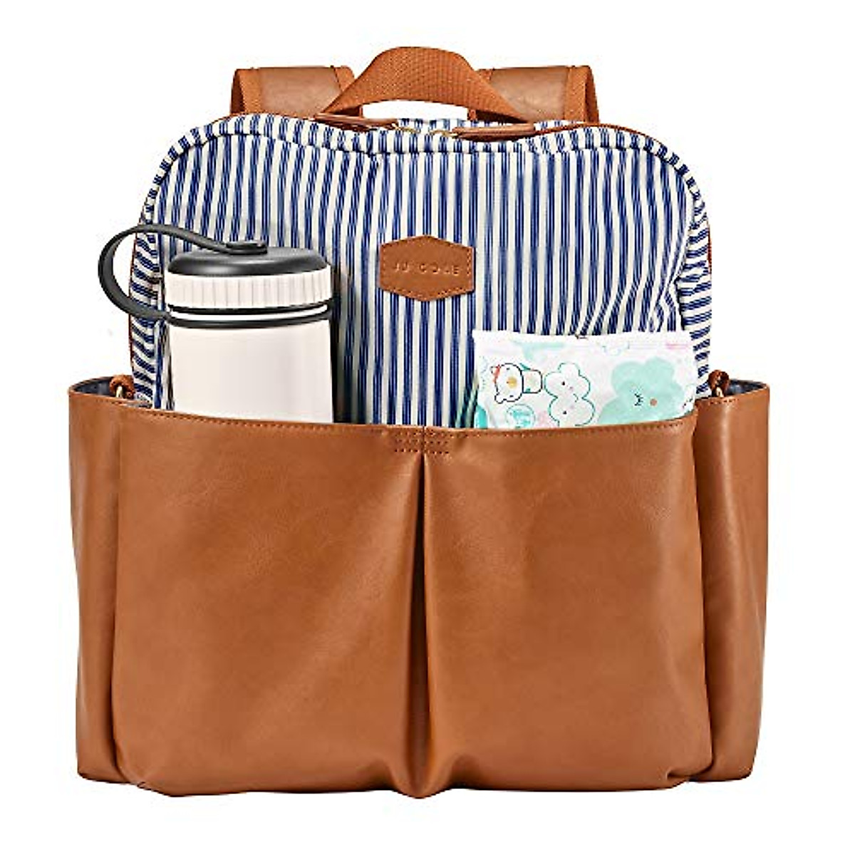 JJ Cole Popperton Boxy Backpack Diaper Bag, Ticking Stripe