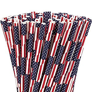 AnyDesign 200Pcs Independence Day Straws American Flag Theme Paper Straws Red Blue White Star Biodegradable Straws for 4th of July Memorial Day USA Themed Party Celebrations Super Bowl Patriotic Party