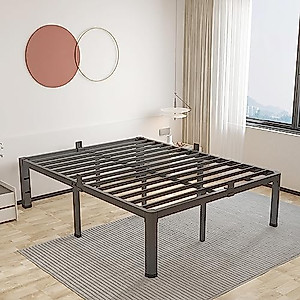 ROIL 14 inch Full Size Bed Frame with Headboard Hole and Round Corner Legs Mattress Retainers 3500LBS Heavy Duty Steel Slats No Box Spring Needed Platform Noise-Free Underneath Storage
