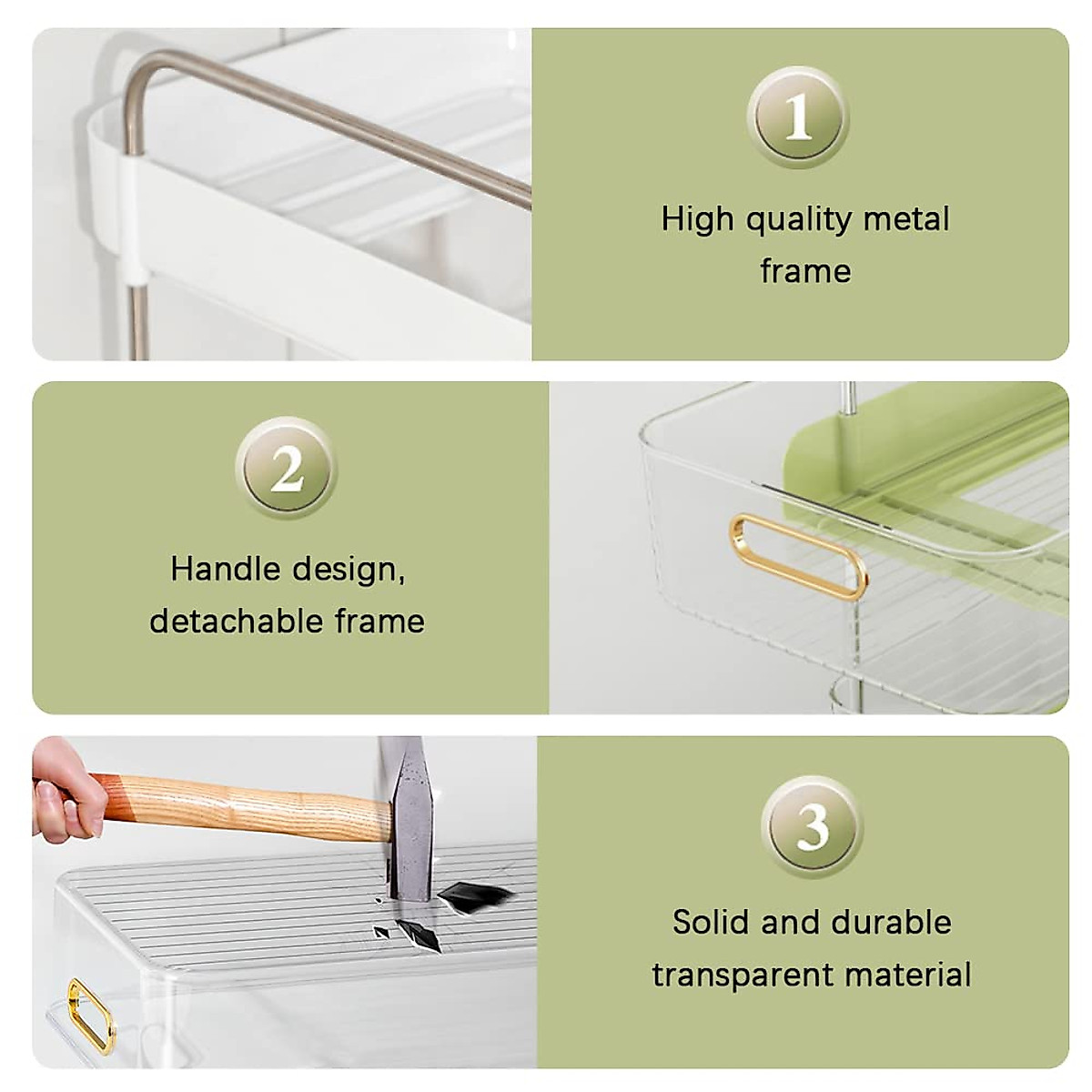 OLizee® 2 Tier Pull Out Organizer Acrylic Under Cabinet Drawer Organizer Sliding Drawer Storage Bins Slide-out Basket Under Sink Organization Shelf for Bathroom Kitchen Office White