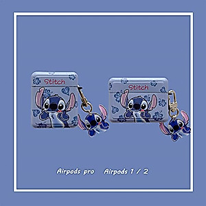 Soft TPU Smooth Blue Stitch Case with Charm and Keychain for Apple AirPods Pro AirPods 2019 Model Walt Disney Disneyland Cartoon Anime Animation Cute Lovely Classic Girls Kids Boys Women
