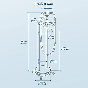 Cinwiny Pot Filler Wall Mount Kitchen Restaurant Sink Faucet Stainless Steel Floor Mounted Bathtub with Brushed Nickel Freestanding Faucet Tub Filler With Handheld Shower Spray