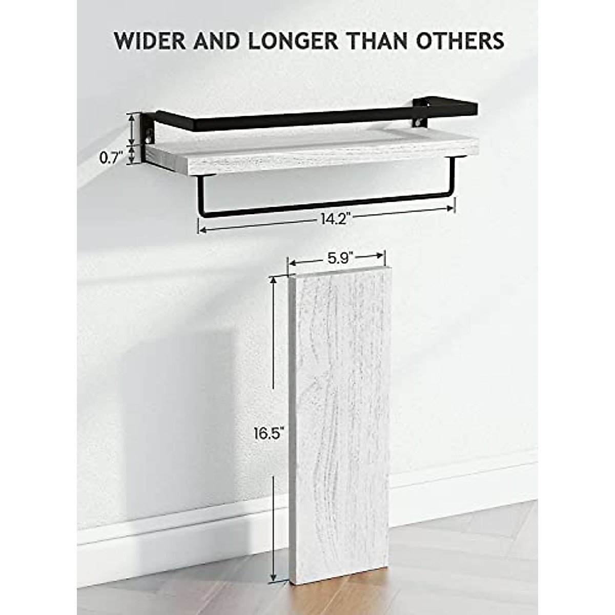 Allkartz Bathroom Rack | Pine Wooden Wall Shelf | Bathroom Organizer | Bathroom Shelf for Wall | Wooden Shelf Set of 2 for Living Room , Bedroom , Kitchen , Bathroom | (White)