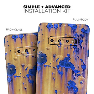 DesignSkinz Hot Orange Metal with Royal Blue Rust Protective Vinyl Decal Wrap Skin Cover Compatible with The Samsung Galaxy S20 (Screen Trim & Back Glass Skin)