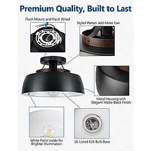 DAKASON Semi Flush Mount Ceiling Light Fixture, Vintage Close to Ceiling Light, Matte Black Farmhouse Ceiling Lamp for Kitchen Hallway Entry Living Room Bedroom, E26 Base