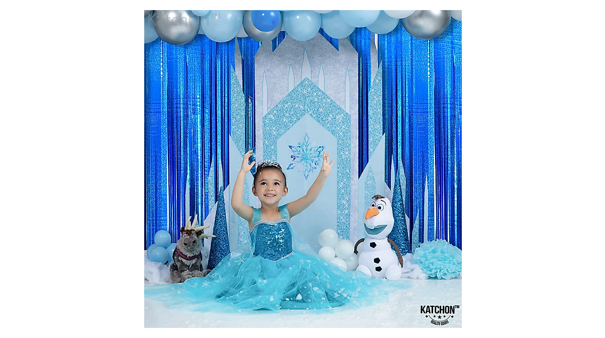 Iridescent Blue Streamers Backdrop for Graduation & Parties