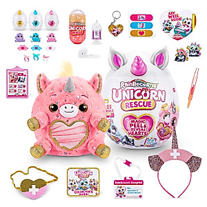 Rainbocorns Unicorn Rescue Surprise (Pink) by ZURU, Easter Basket Stuffers, Collectible Plush Stuffed Animal, Egg Toys, Sticker Pack, Magical Slime, Headband, Ages 3+ (DJ The Unicorn Plush)