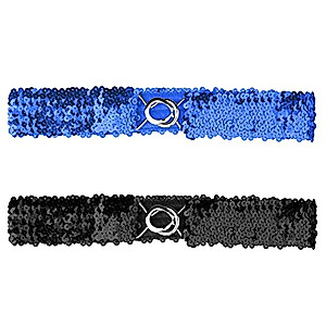 Allegra K Womens Glitter Skinny Stretchy Waist Belts Sequins Decor Slim Elastic Belts 64cm/25.19" Royal Blue