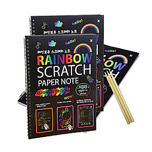 BESTING Scratch Art Notebooks 3 Pack 10.2 x 7.5 inches Rainbow Magic Scratch Off Paper Set Drawing Arts Crafts Black Scratch Books for Kids' Birthday Gifts Party Favors Christmas Presents (PRB330)